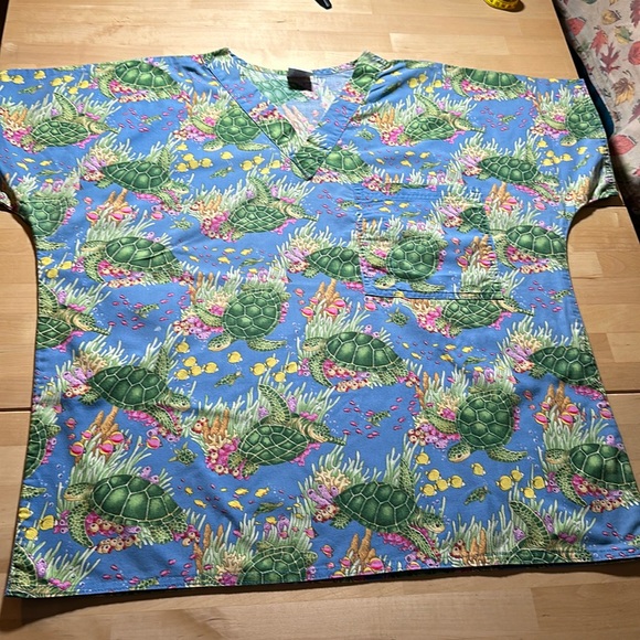 S.C.R.U.B.S. | Tops | Scrubs Blue Turtle Patterned Scrub Top | Poshmark